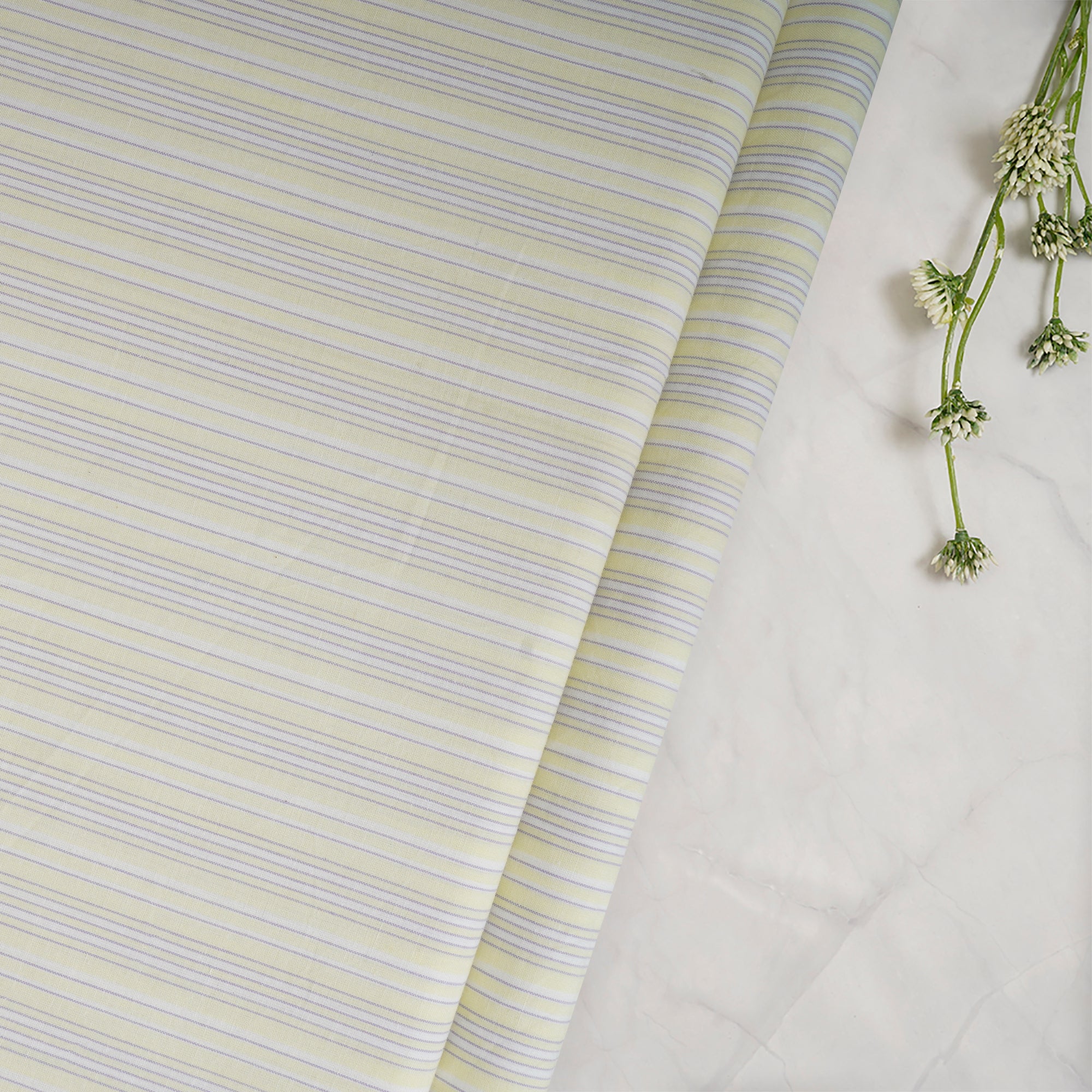 Buy Powder Yellow Stripe Pattern Yarn Dyed Cotton Fabric @ Rs.239 per ...
