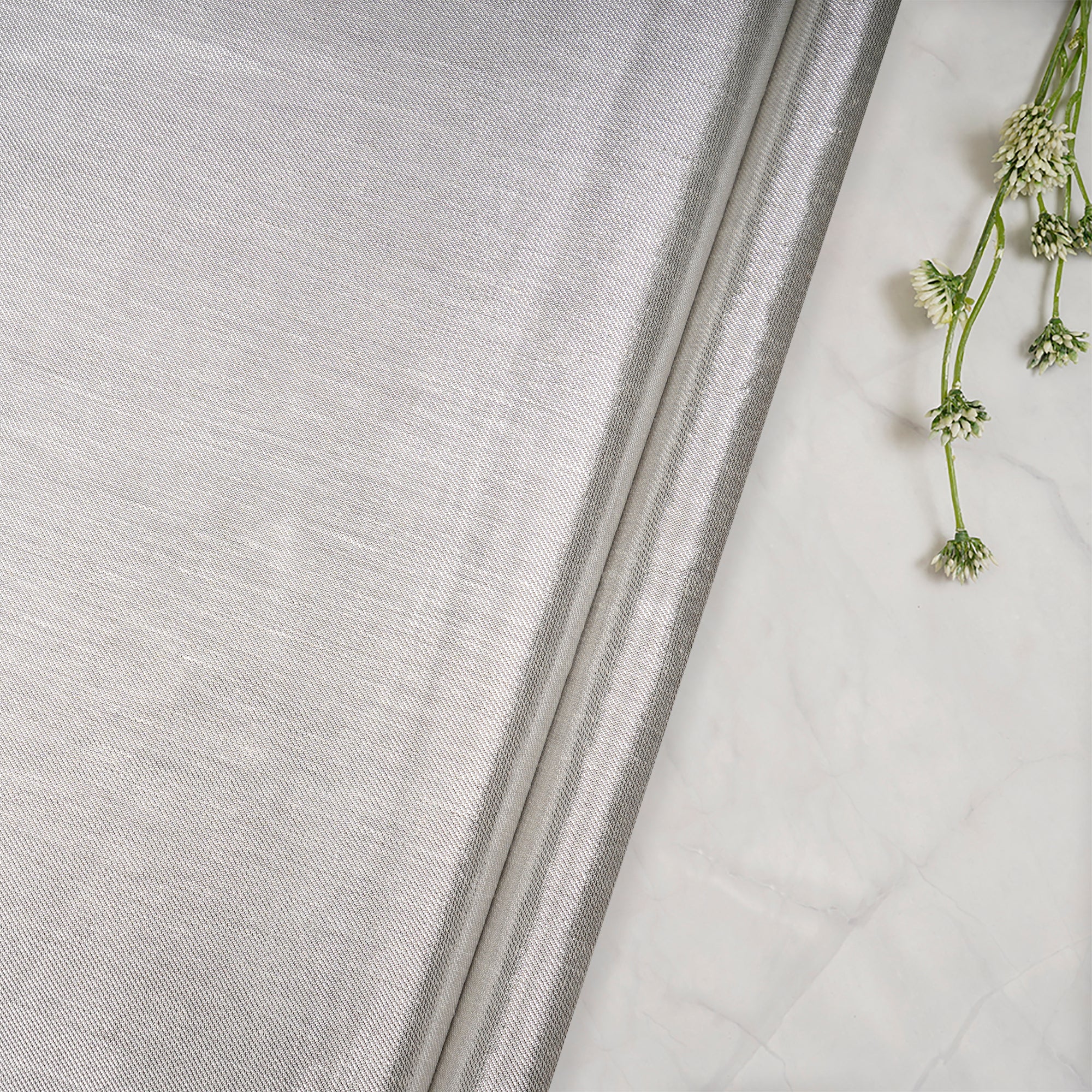 Buy (Pre-Cut 0.50 Mtr)Silver Metallic Linen Fabric| FFAB