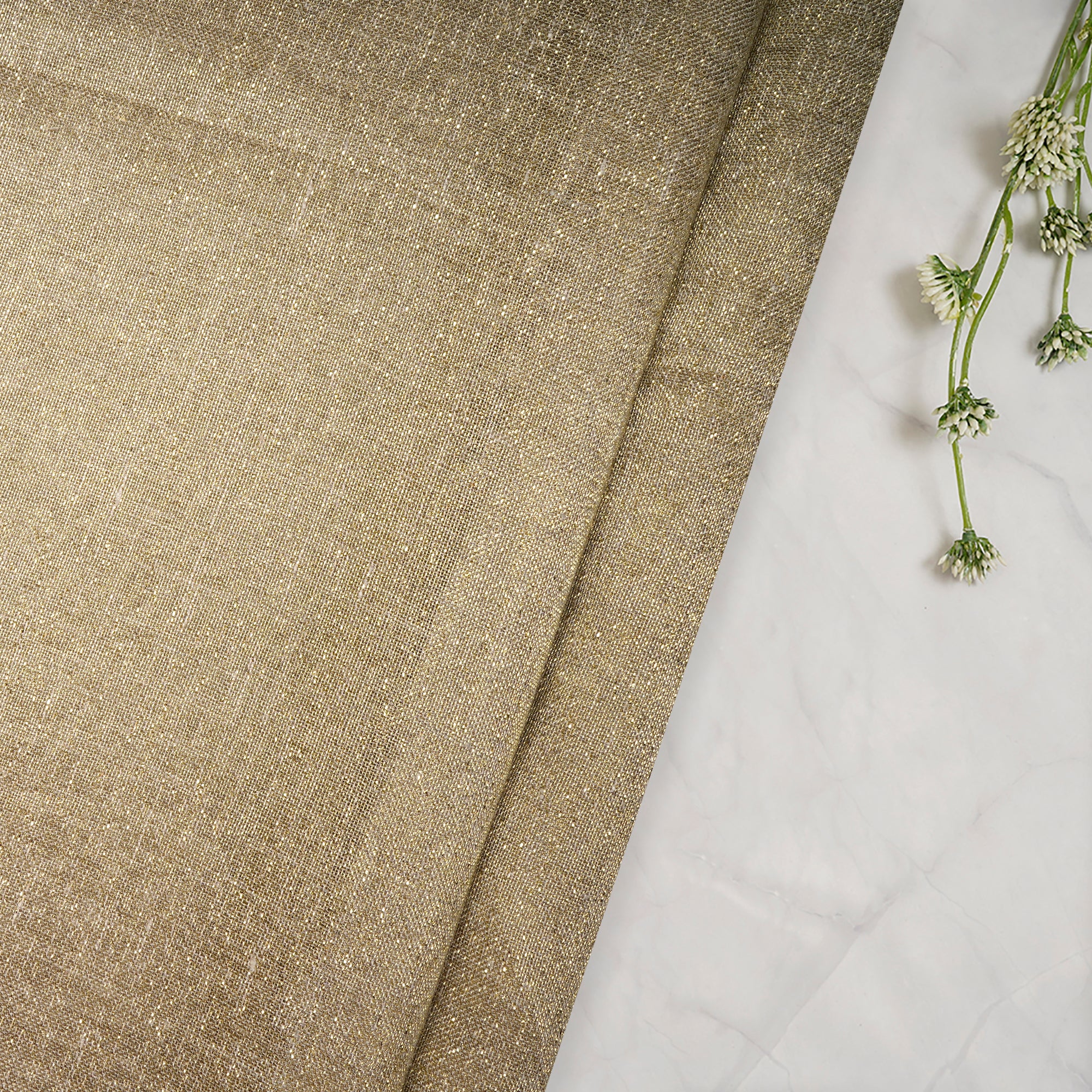 Buy (Pre-Cut 2.00 Mtr)Golden Natural Premium Metallic Linen Fabric| FFAB