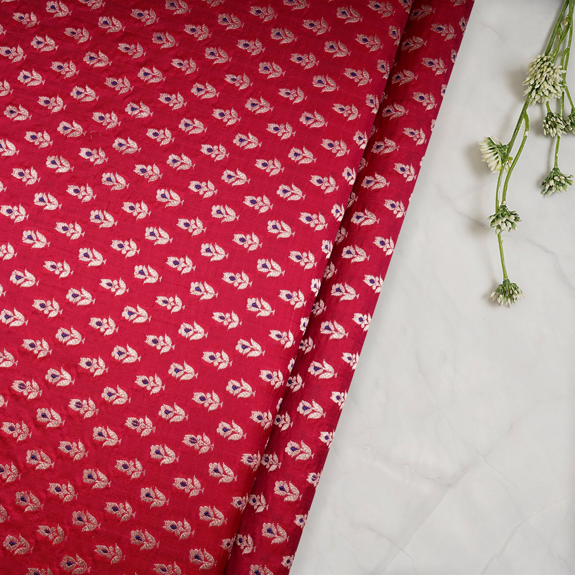 Buy Red Booti Pattern Handwoven Premium Banarasi Meenakari Brocade Silk ...