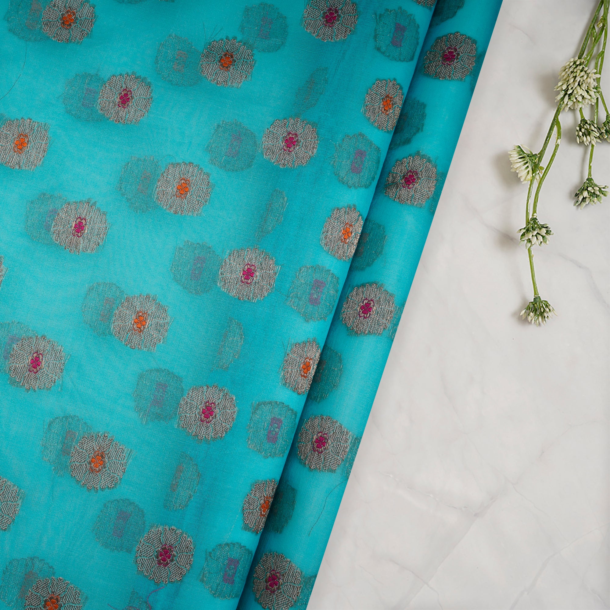 Buy Sky Blue Booti Pattern Handwoven Premium Banarasi Meenakari Brocade ...