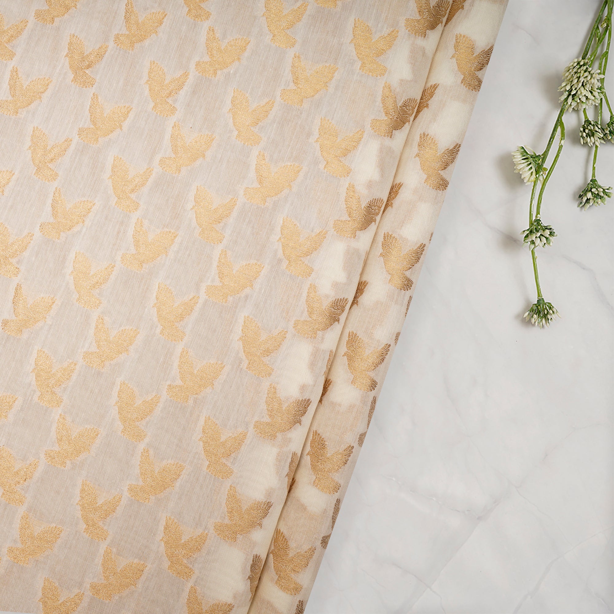 Buy Off White Color Jacquard Silk Fabric 70278/1 | FFAB