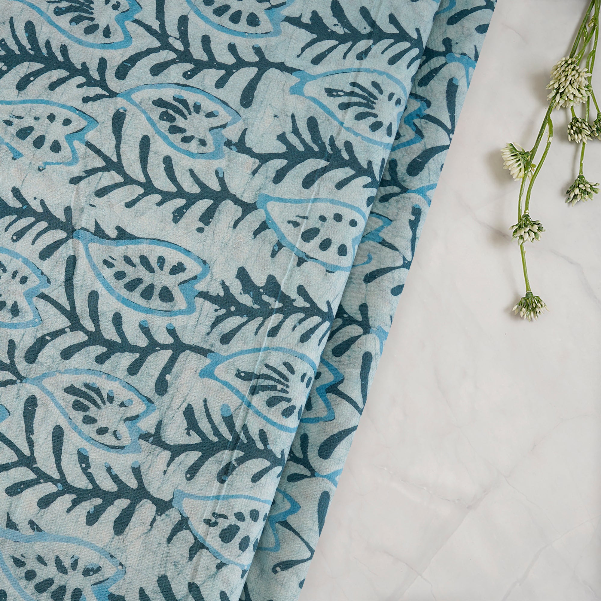 Buy Light Blue Handcrafted Waxed Batik Printed Cotton Fabric @ Rs.379 ...