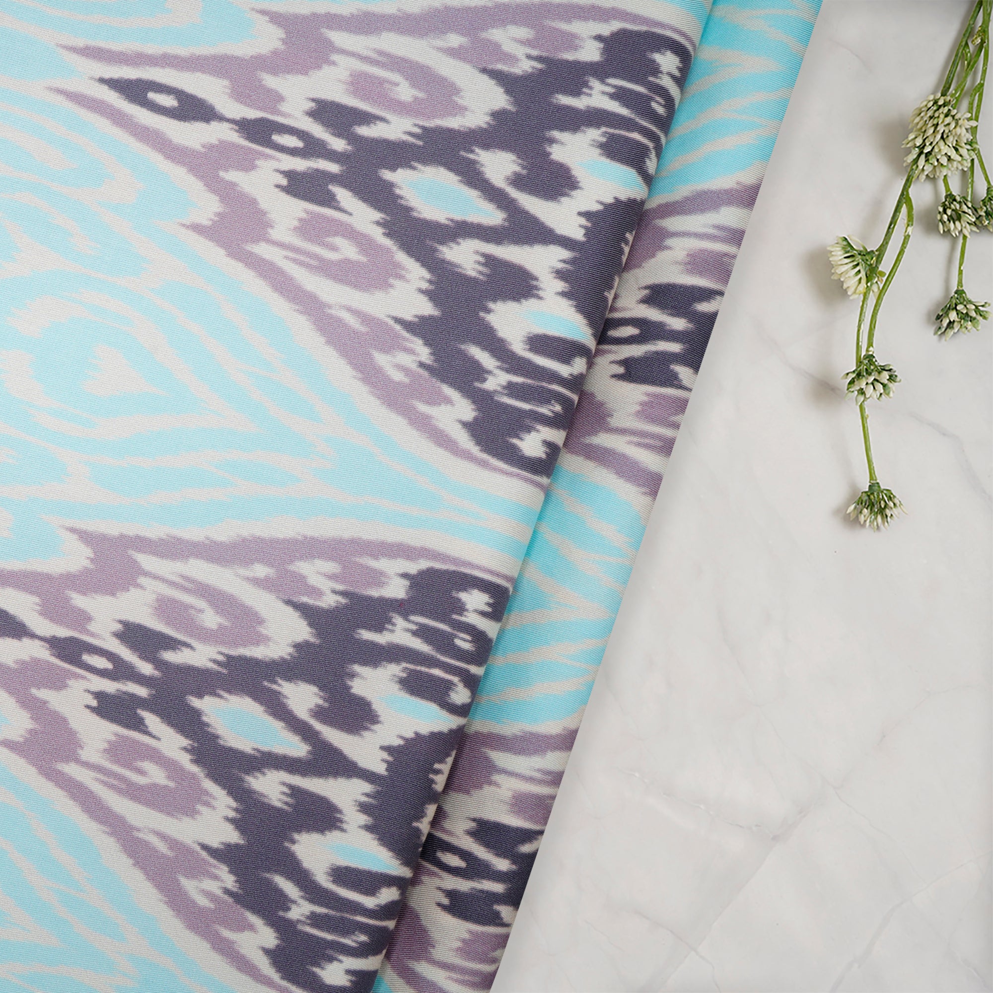 Buy Sky Blue Ikat Pattern Digital Print Fancy Linen Fabric 90232-G12/5 ...