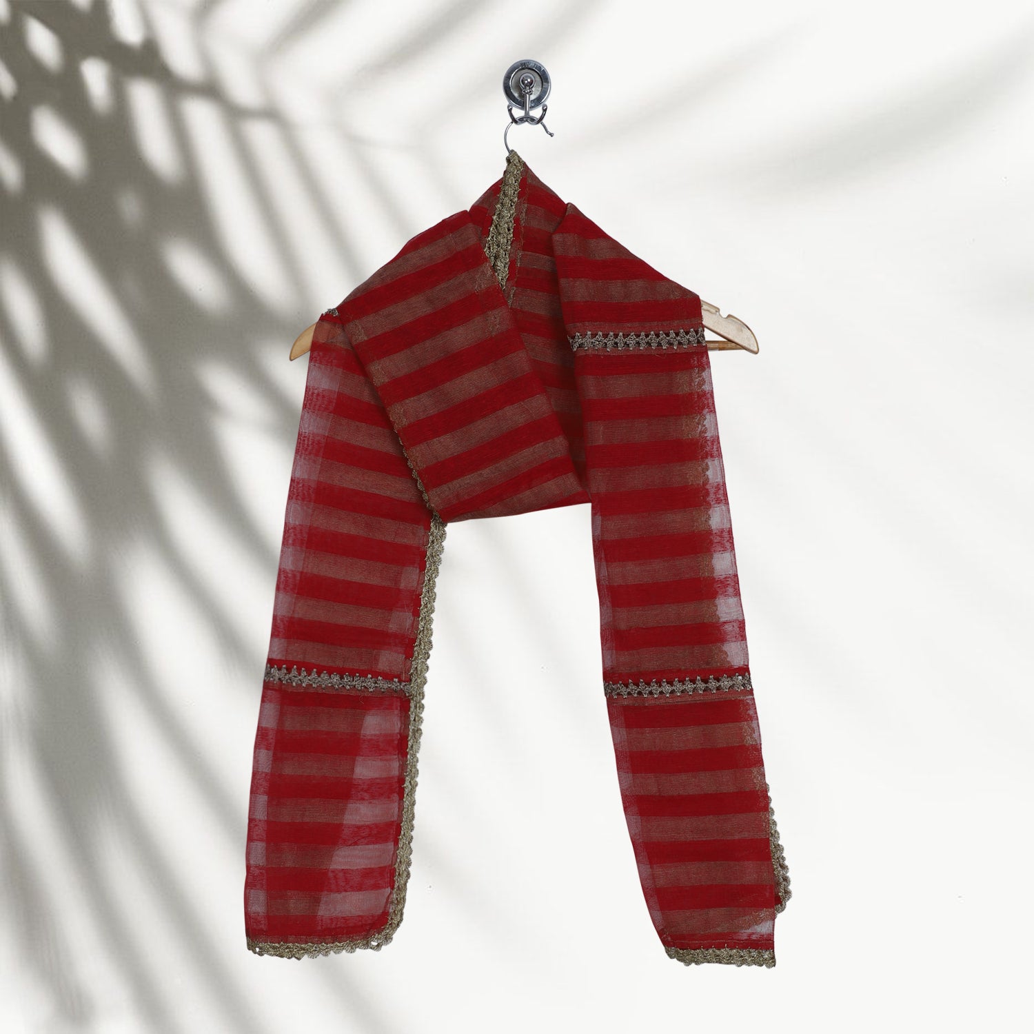 Buy Red-Golden Color Nylon Net Stole with Crochet Border 51041/1 | FFAB