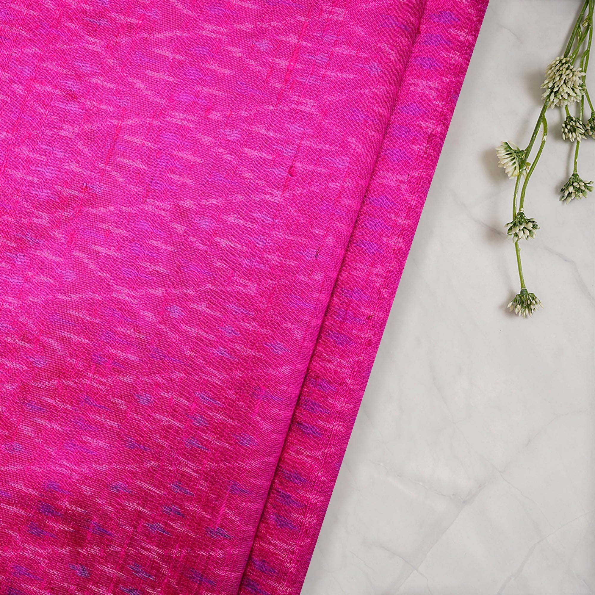 Buy Rani Pink Handwoven Dupion Silk Ikat Fabric 57340/34 | FFAB
