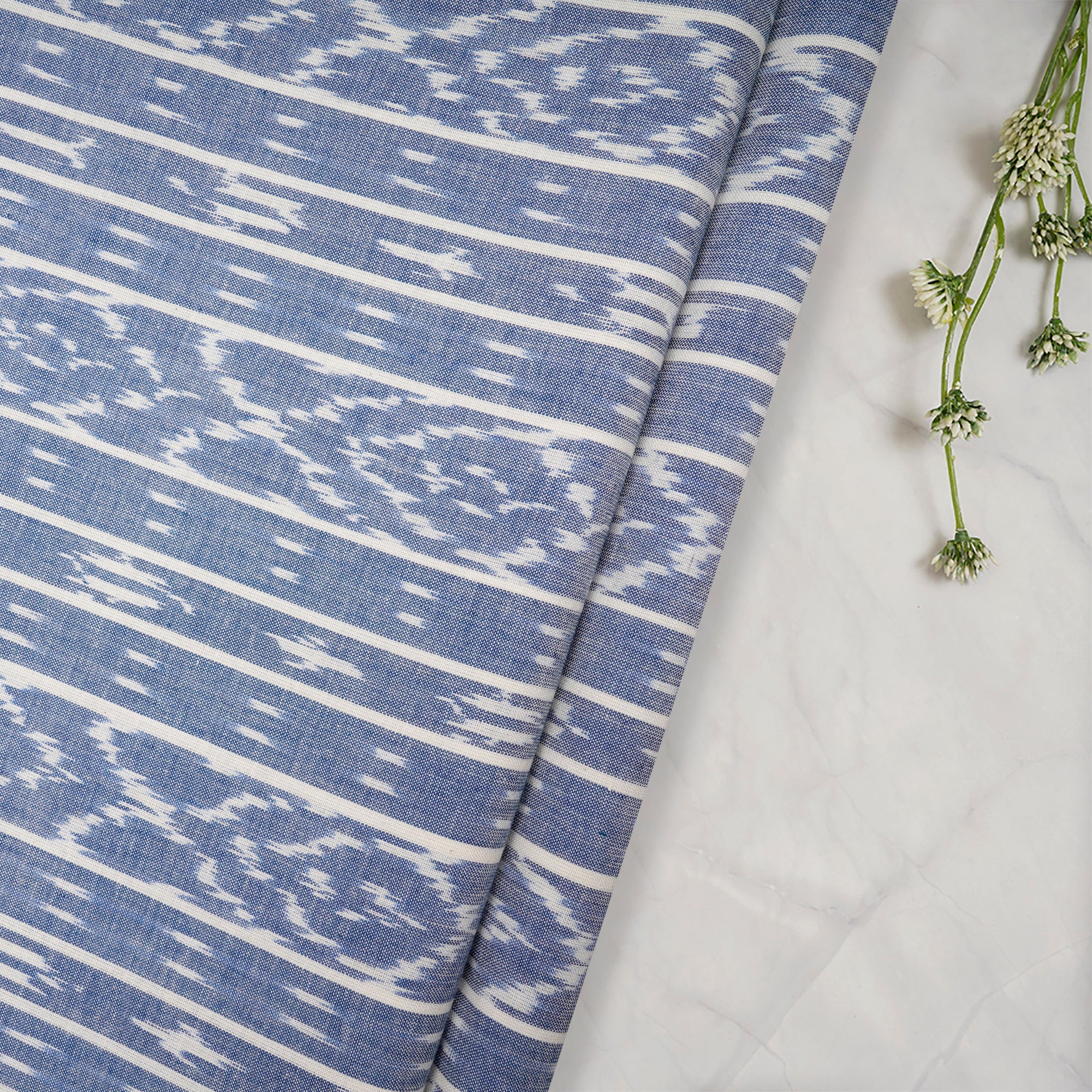 Buy Ice Wash-White 2/60 Washed Woven Ikat Cotton Fabric 57625/6 | FFAB