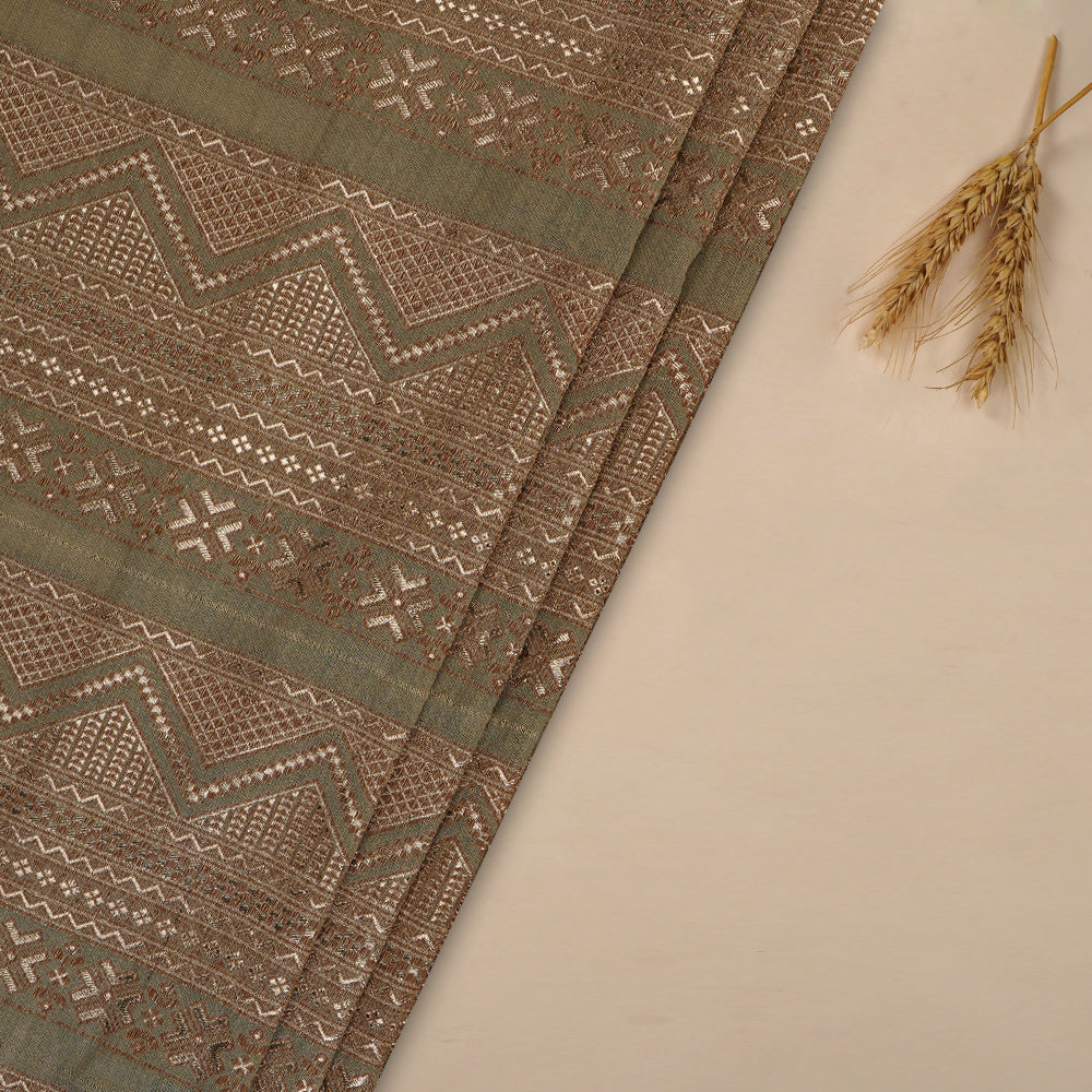 Buy Sage Green Color Handwoven Brocade Silk Fabric 60452/1 | FFAB