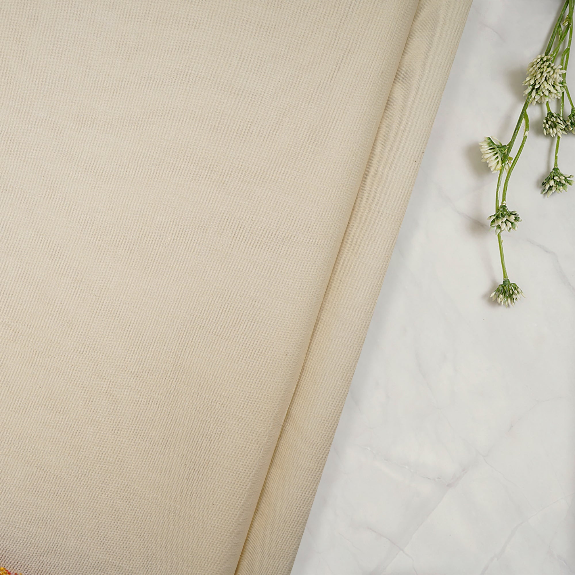 Buy Off White Color Cotton Handloom Fabric with Zari Border 67664/1 | FFAB