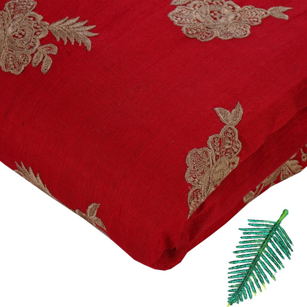Buy Red-Brown Color Embroidered Muga Silk Fabric 69475/5 | FFAB