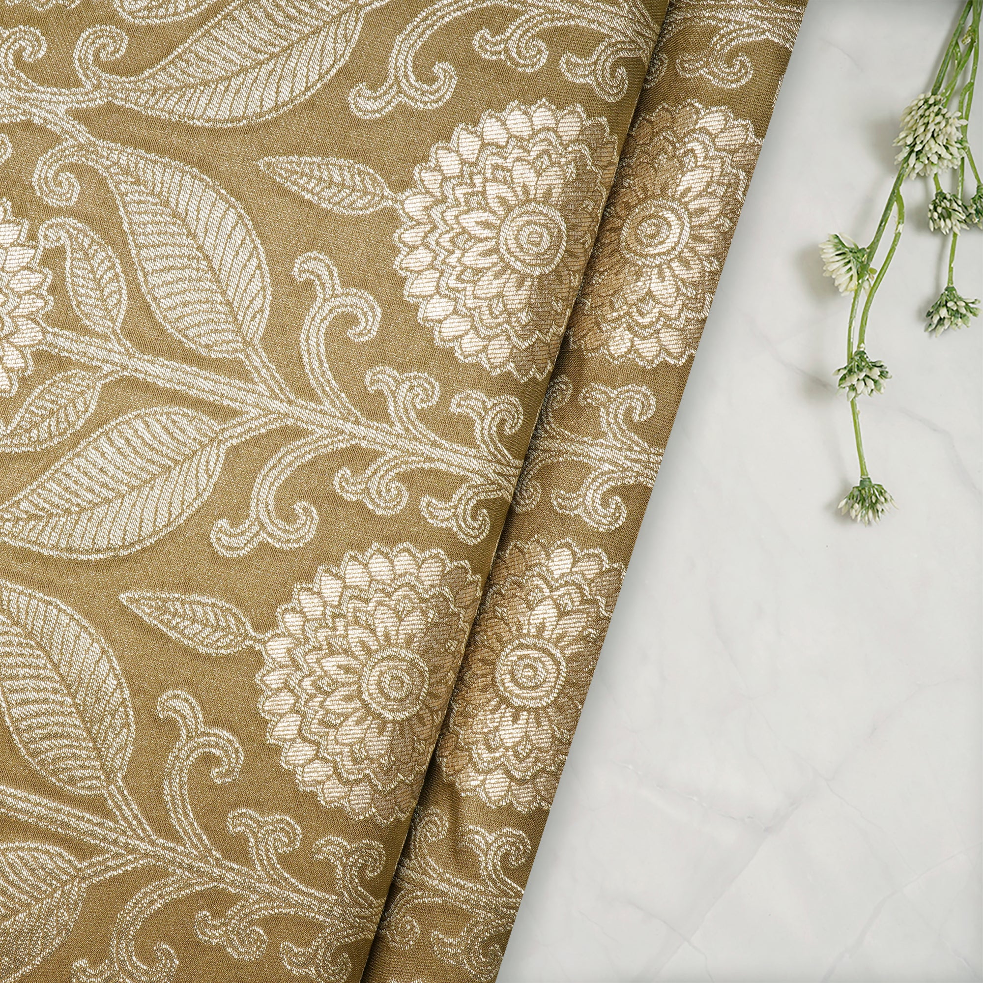 Buy Prairie Sand All Over Floral Pattern Blended Banarasi Brocade ...