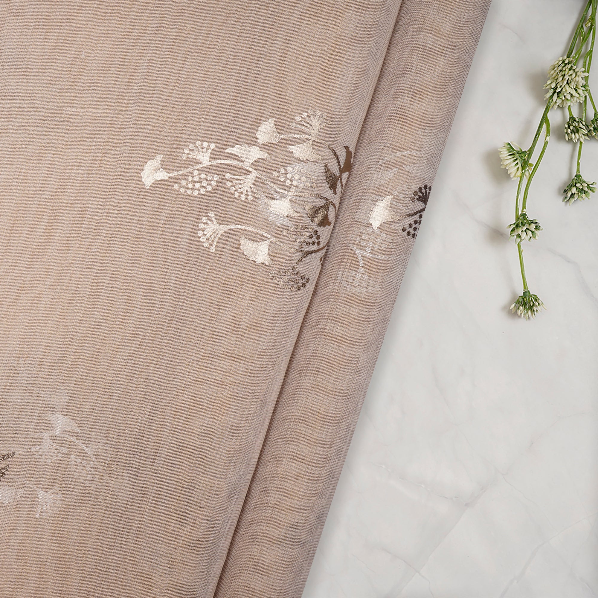 Buy Beige Color Printed Pure Tissue Fabric 73600-95/1 | FFAB