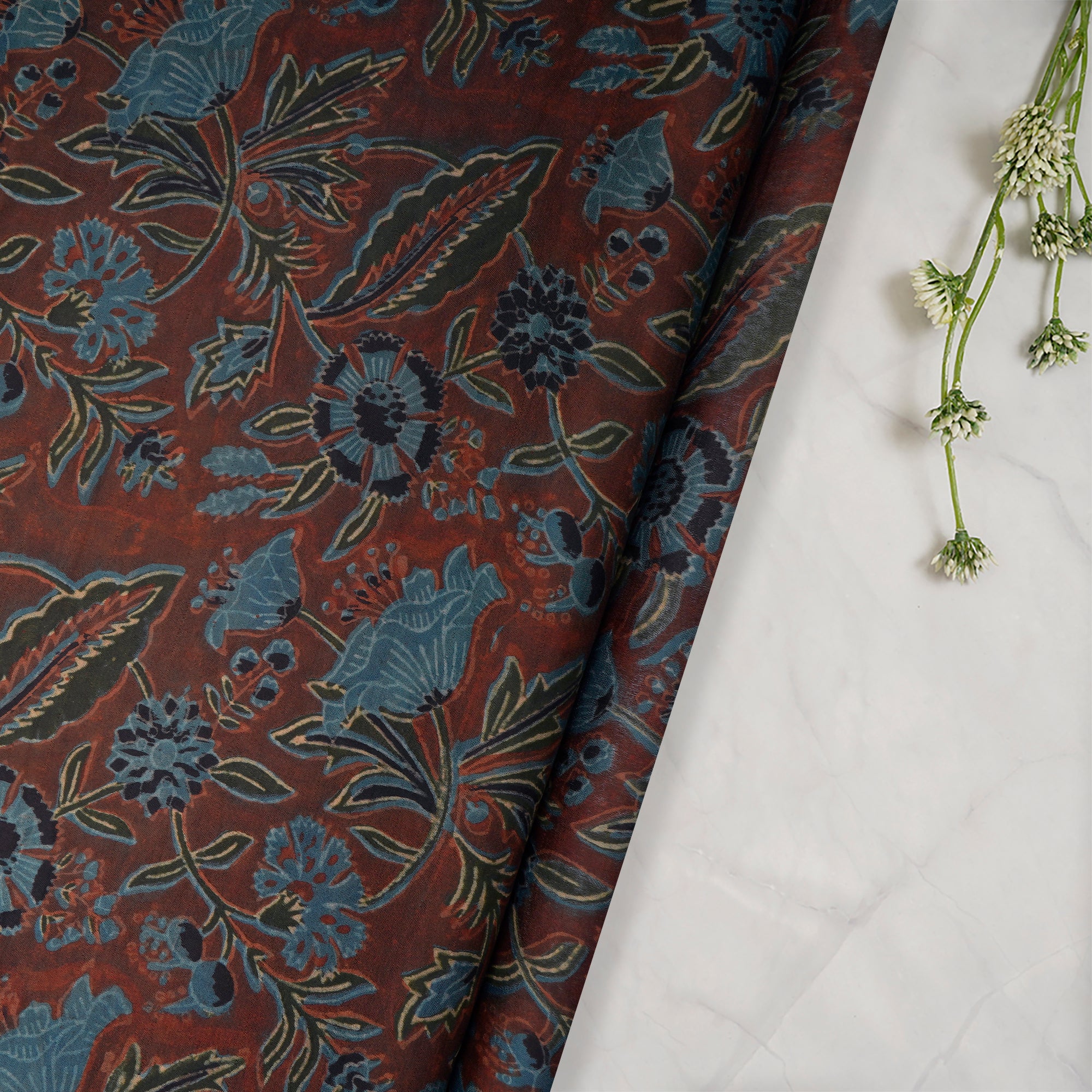 Buy Sable Natural Dye Hand Block Vanaspati Printed Muslin Modal Fabric ...