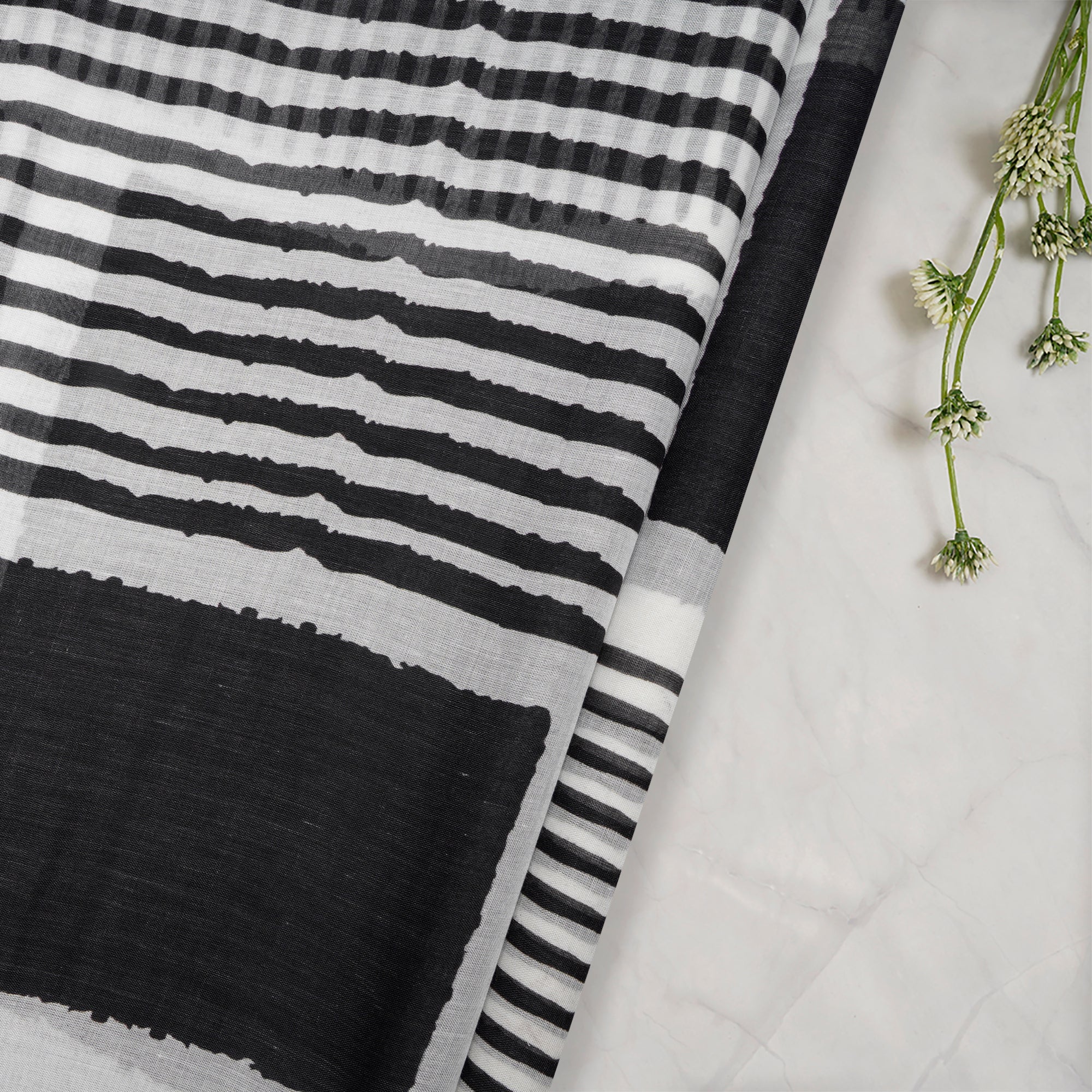 Buy Black-White Geometric Pattern Screen Printed Cotton Fabric 73625/5 ...