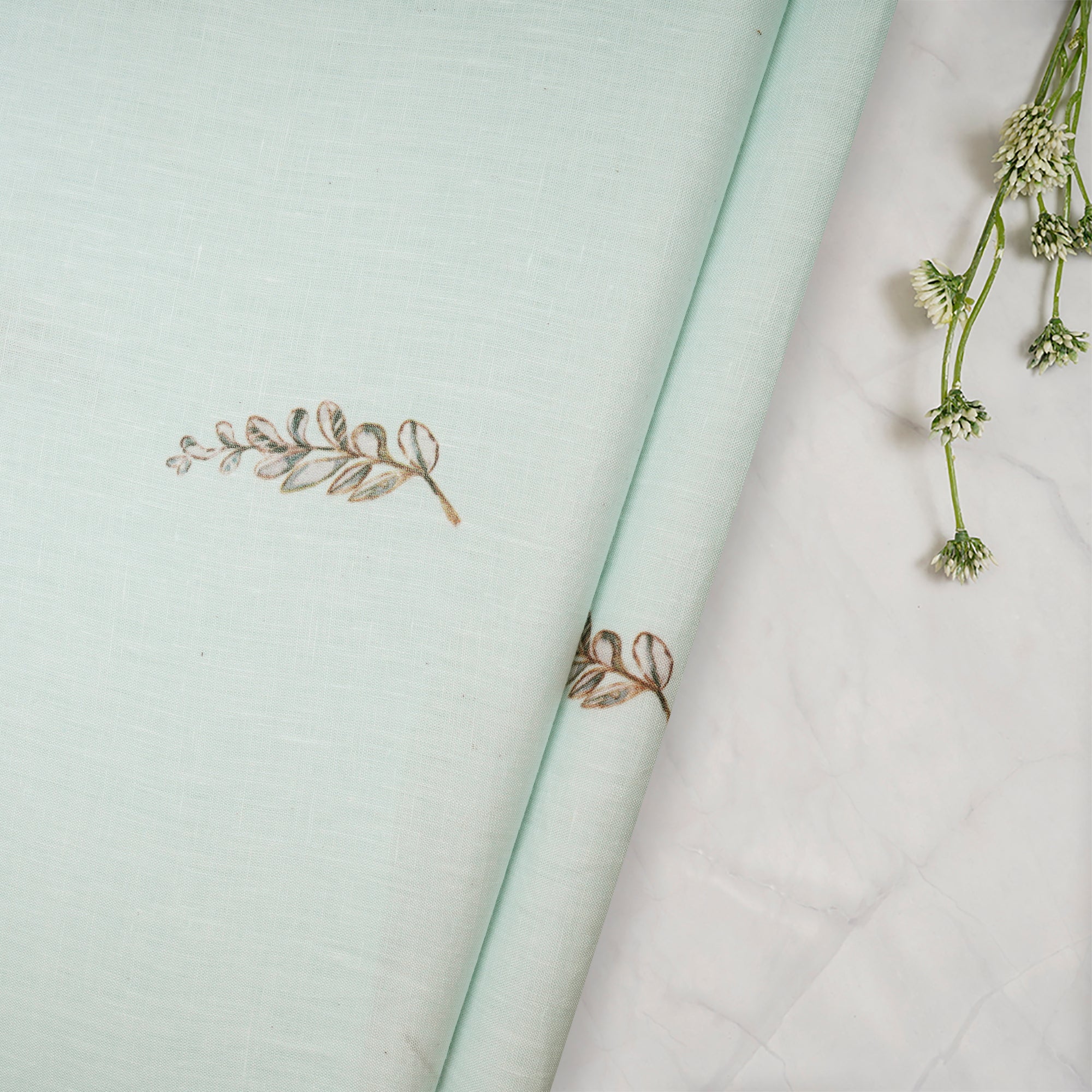 Buy Light Blue Floral Pattern Digital Printed Premium Linen Fabric ...