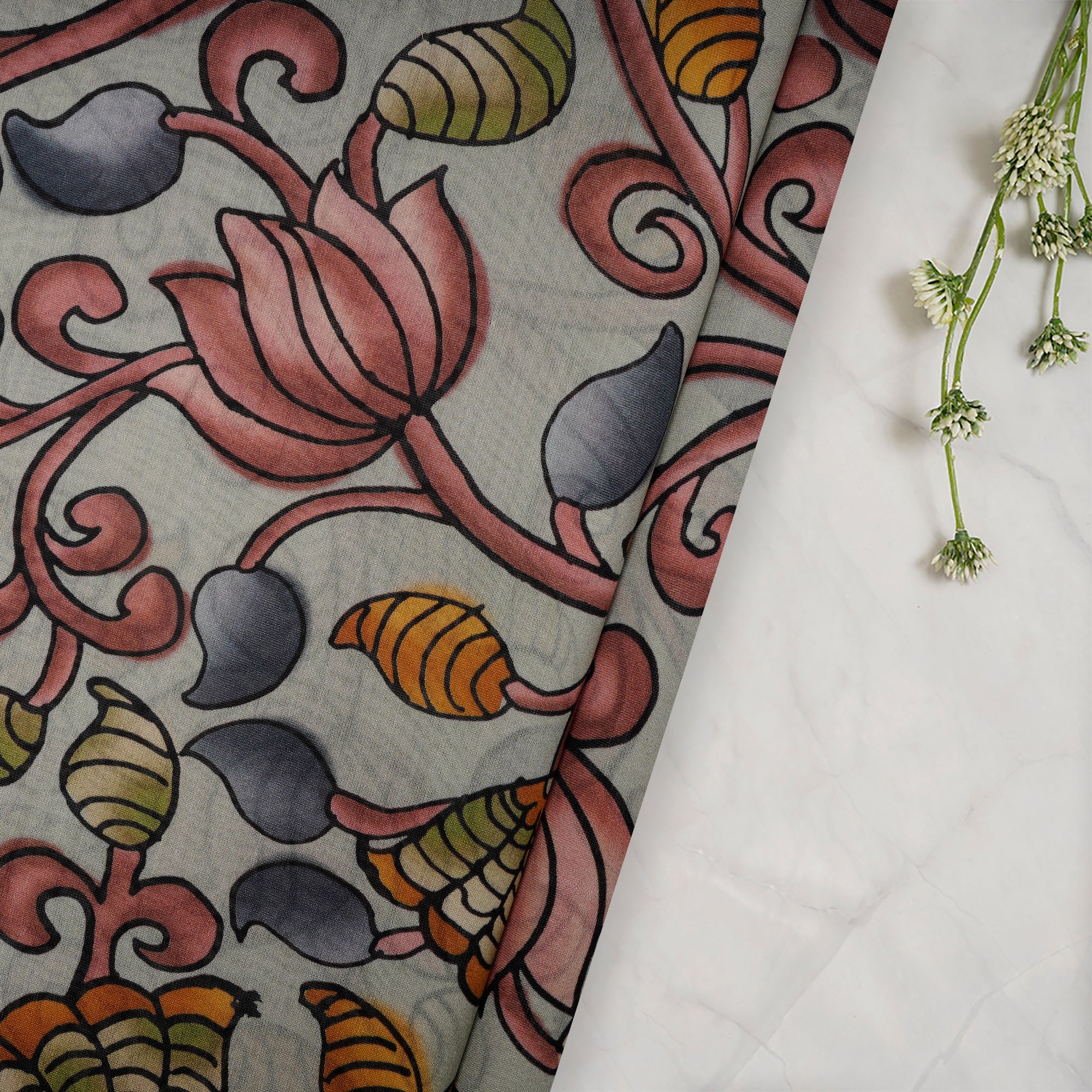 Buy Multi Color Kalamkari Pattern Digital Printed Chanderi Fabric 93726 ...