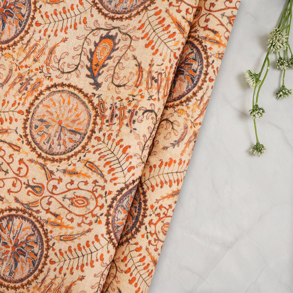 Buy Beige Color Digital Printed Matka Silk Fabric 93868-30/2 | FFAB