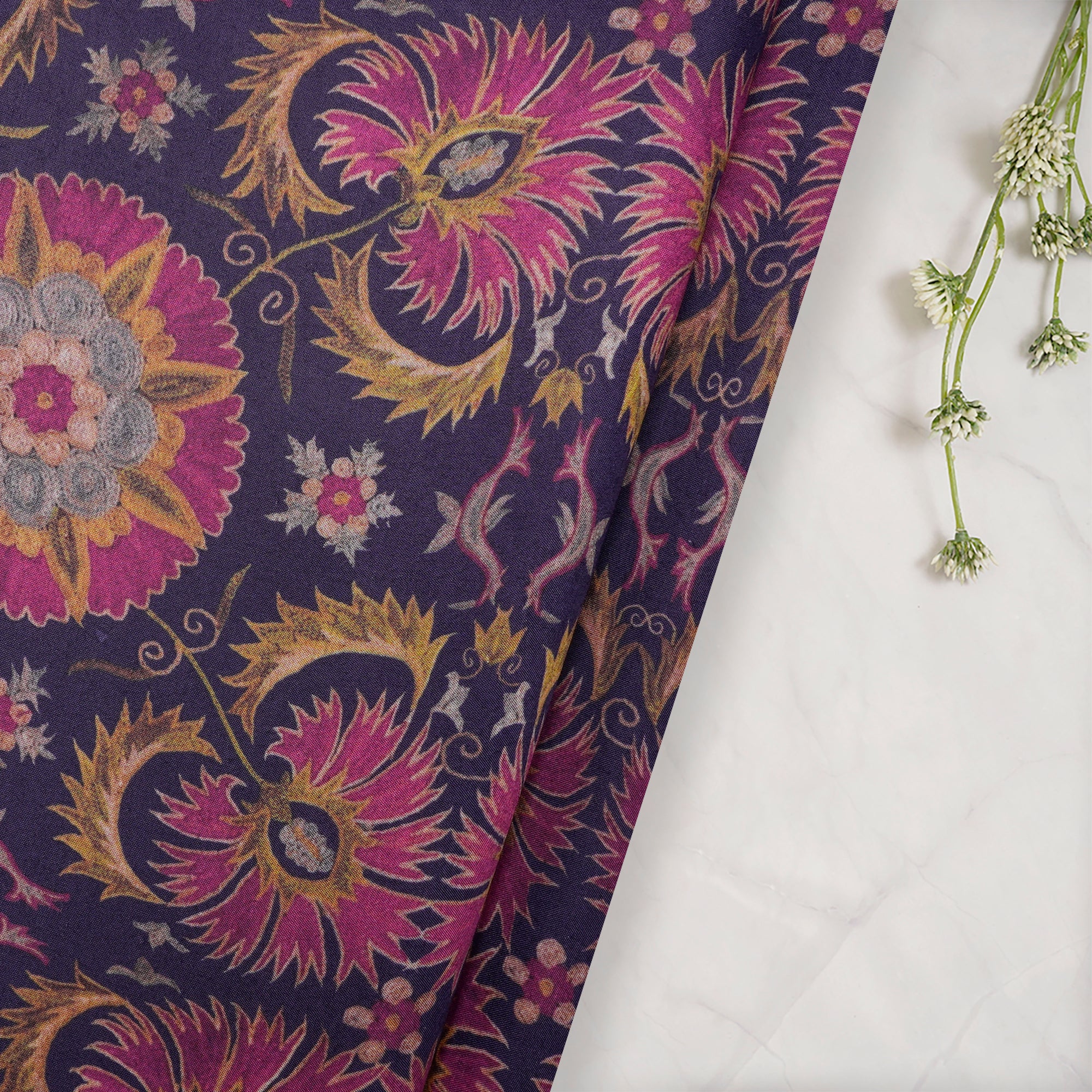 Buy Voilet Floral Pattern Digital Print Bemberg Muslin Fabric 93873-226 ...