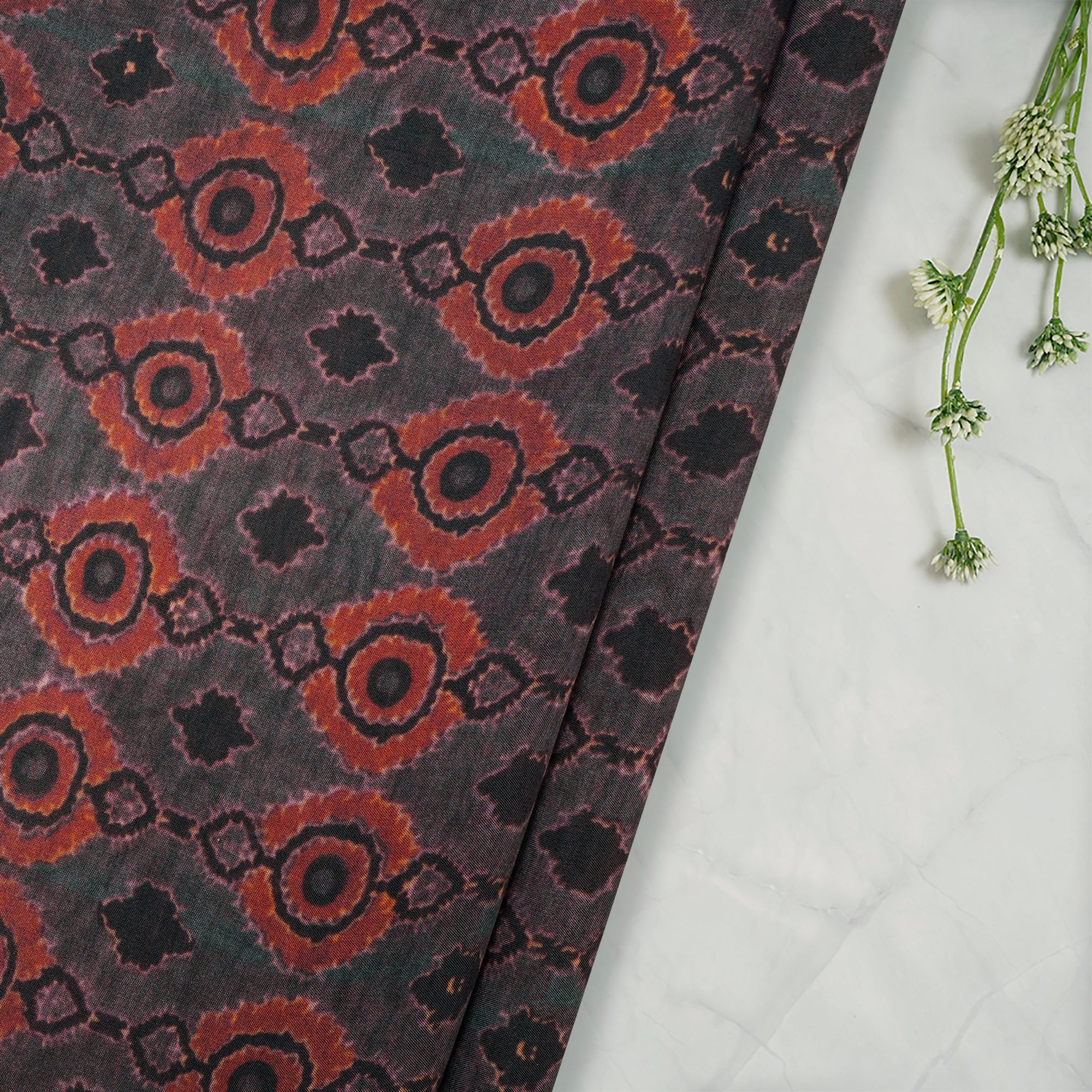 Buy Light Brown All Over Pattern Digital Printed Bemberg Muslin Fabric ...