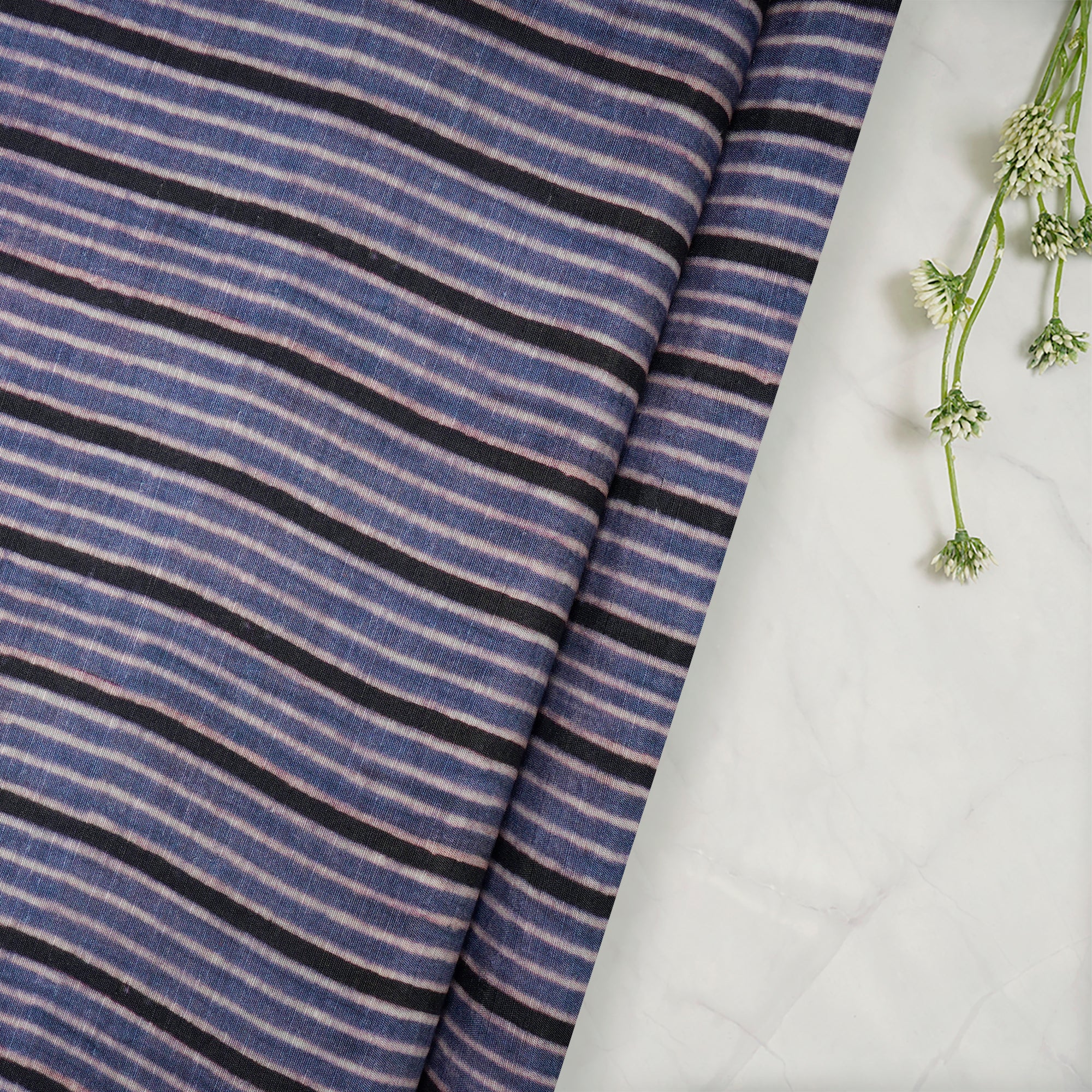 Buy Ultramarine Strip Pattern Digital Printed Bemberg Linen Fabric ...